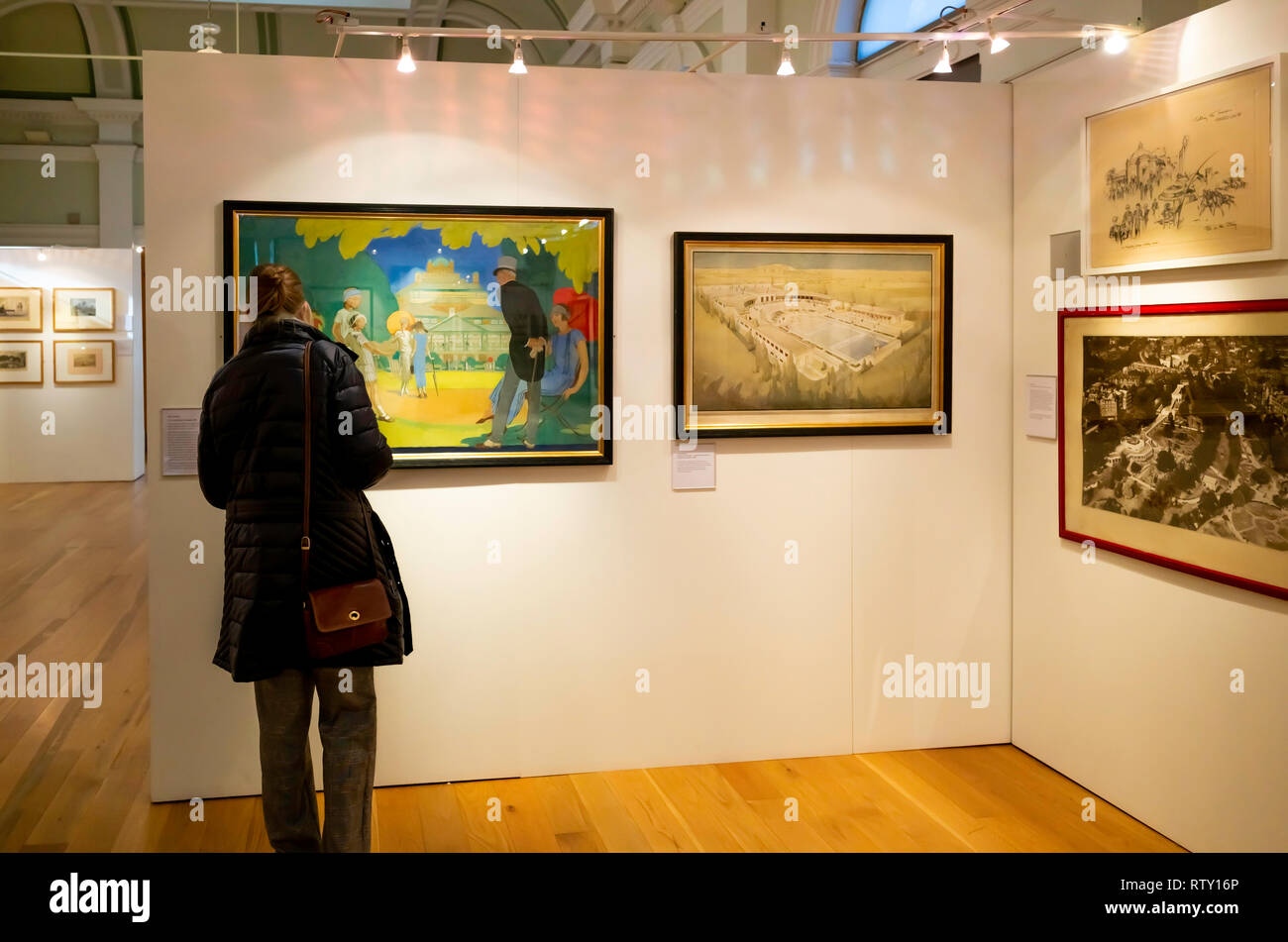 Mercer Art Gallery in Harrogate interior with s senior lady ...