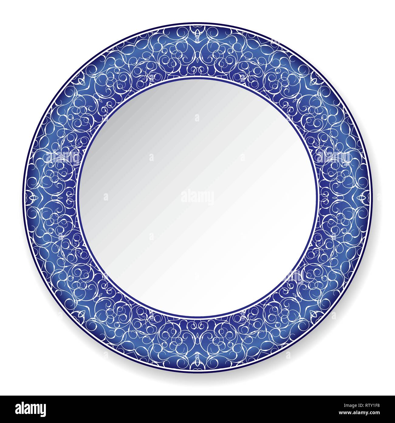 Dark blue decorative plate with pattern in Oriental style. A circular ...