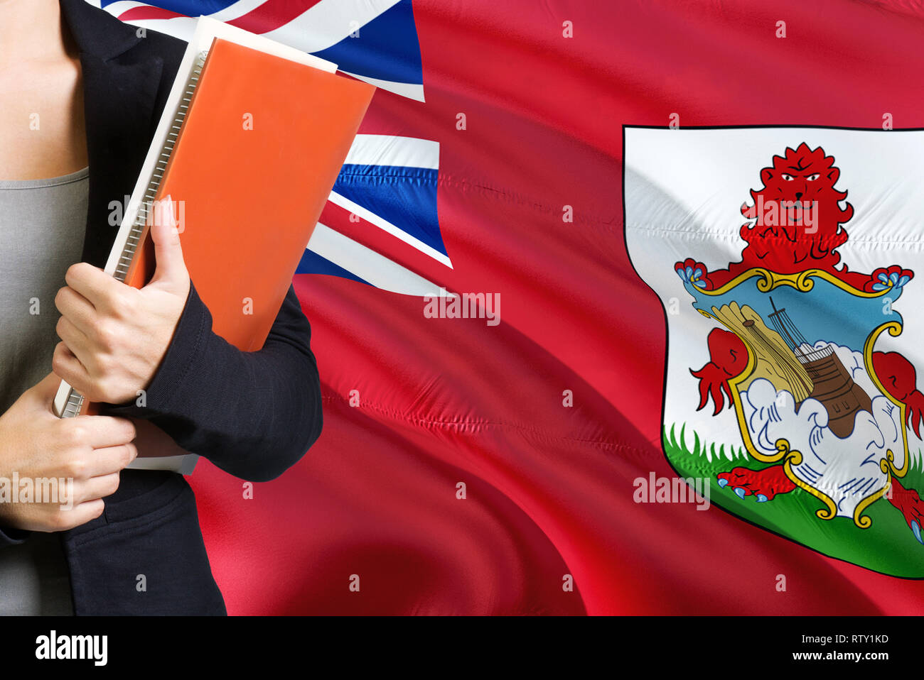 Learning Bermudian language concept. Young woman standing with the ...