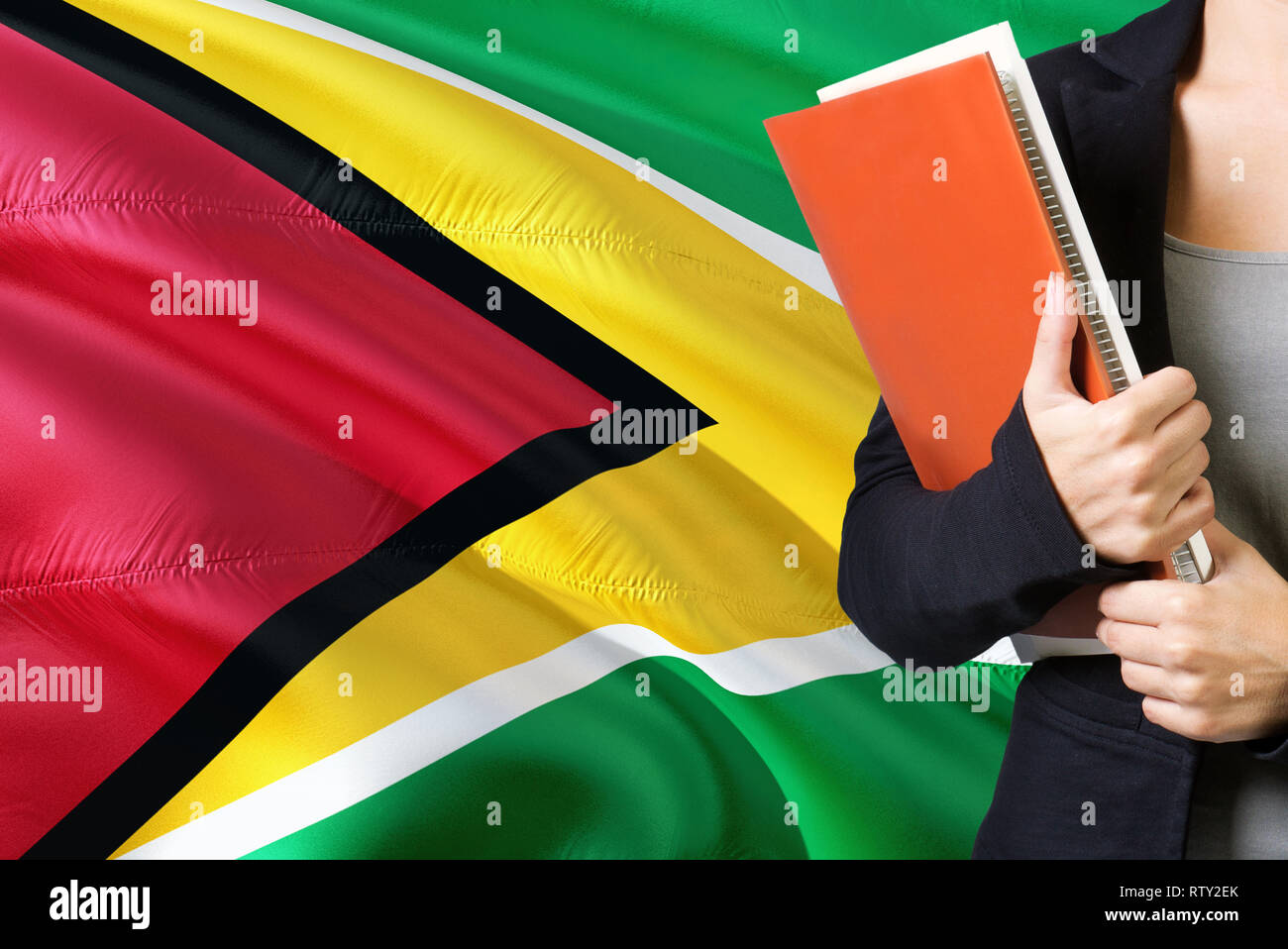 Learning Guyanese language concept. Young woman standing with the ...