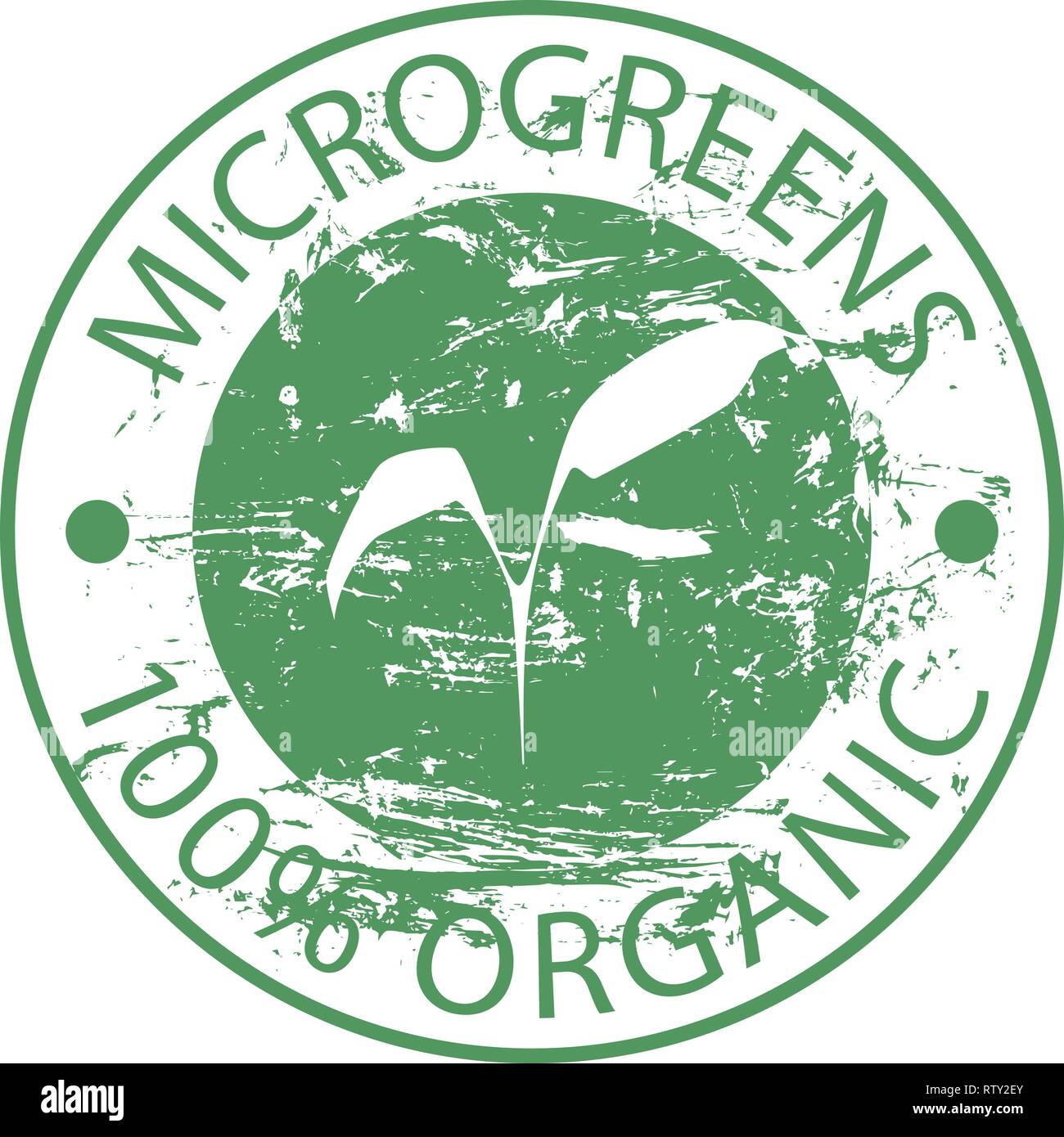 Green rubber stamp Microgreen on a white background. Design for packing ...