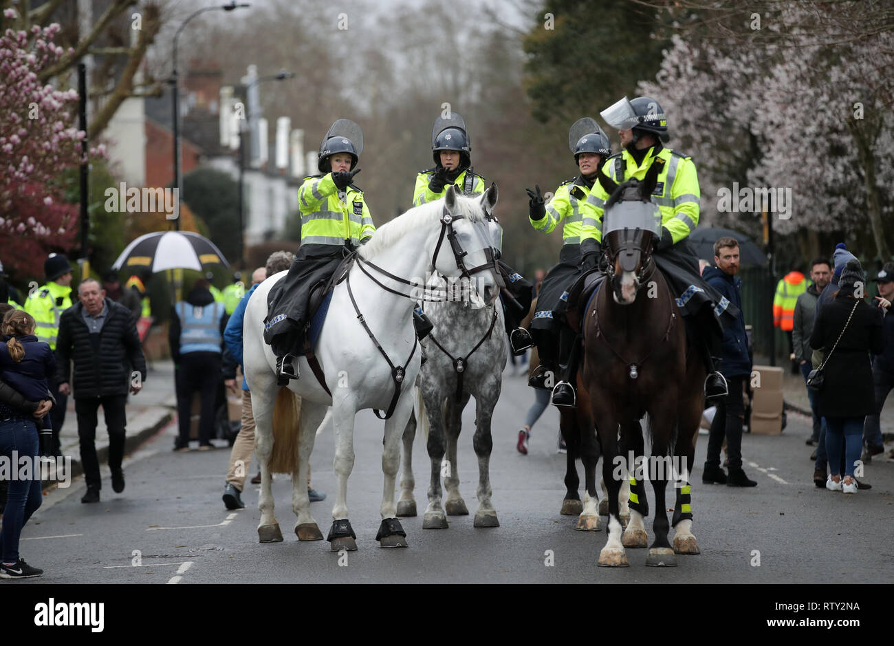 Mounted police during the Premier League match at Craven Cottage ...