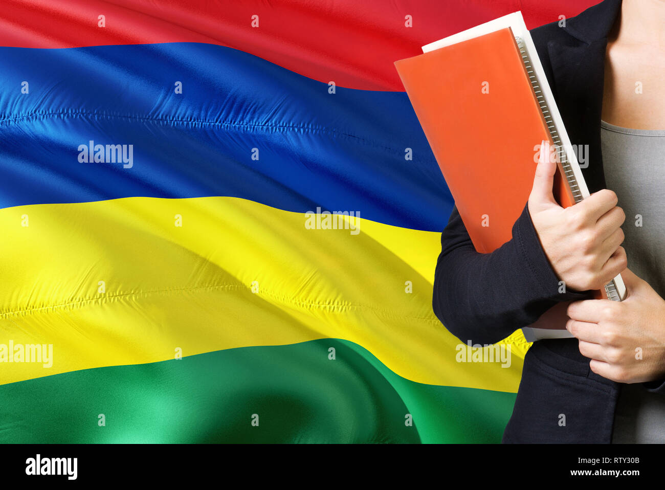 Learning Mauritian language concept. Young woman standing with the ...