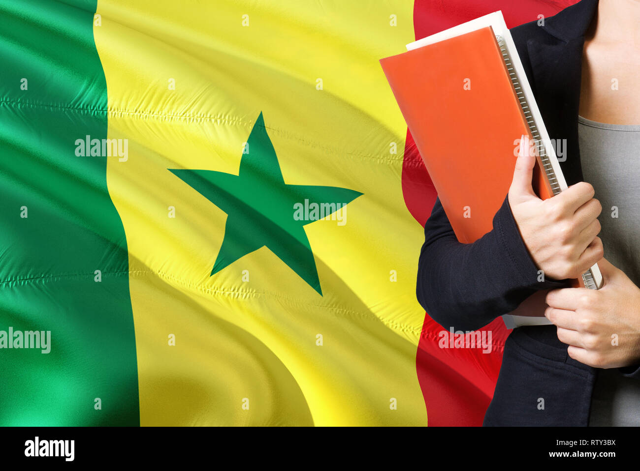 Learning Senegalese language concept. Young woman standing with the ...