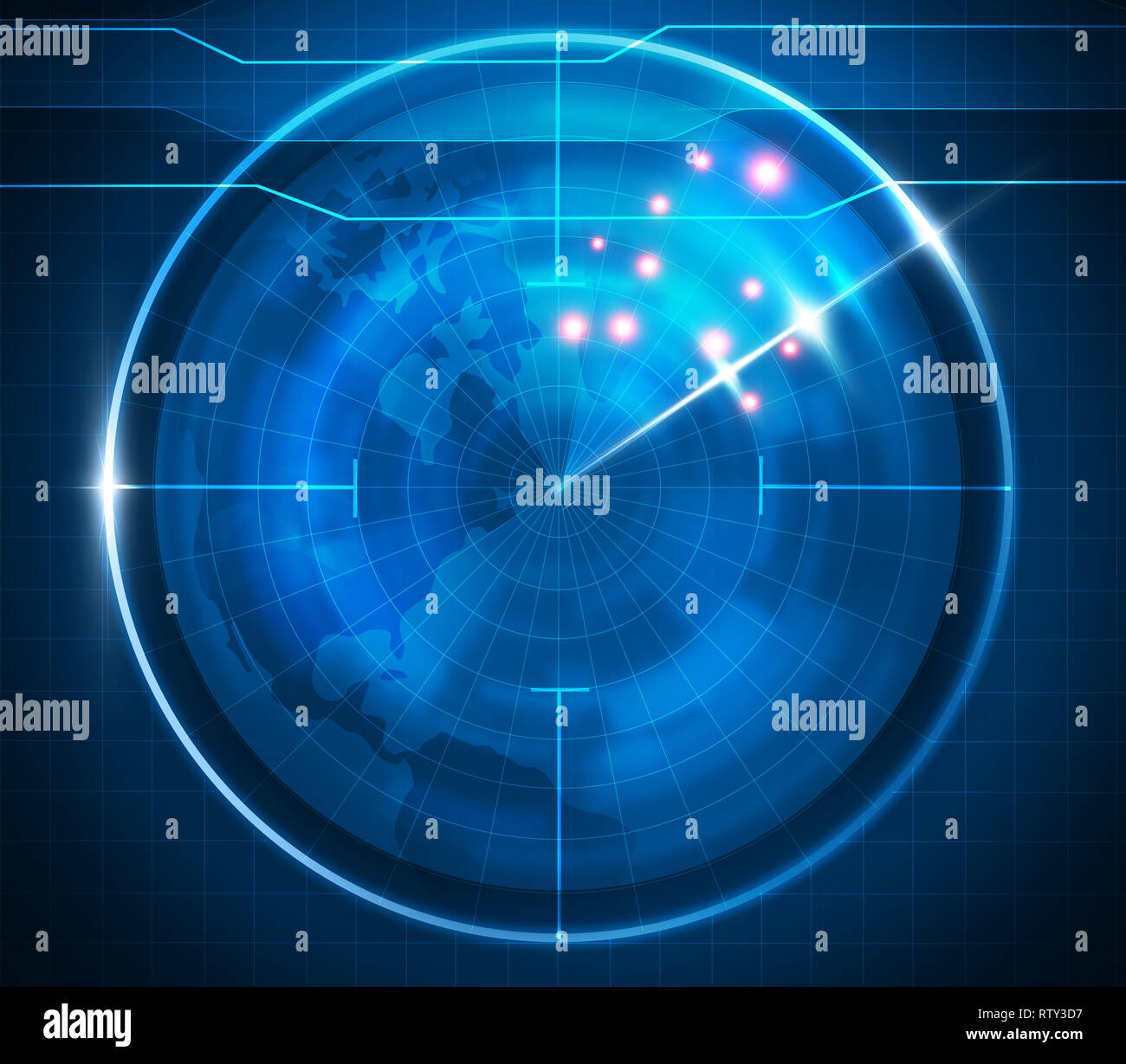 Blue radar monitoring screen illustration Stock Photo - Alamy