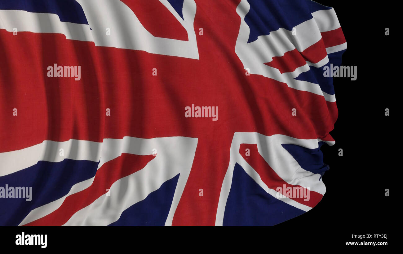 3D rendering of a british flag. The flag develops smoothly in the wind ...