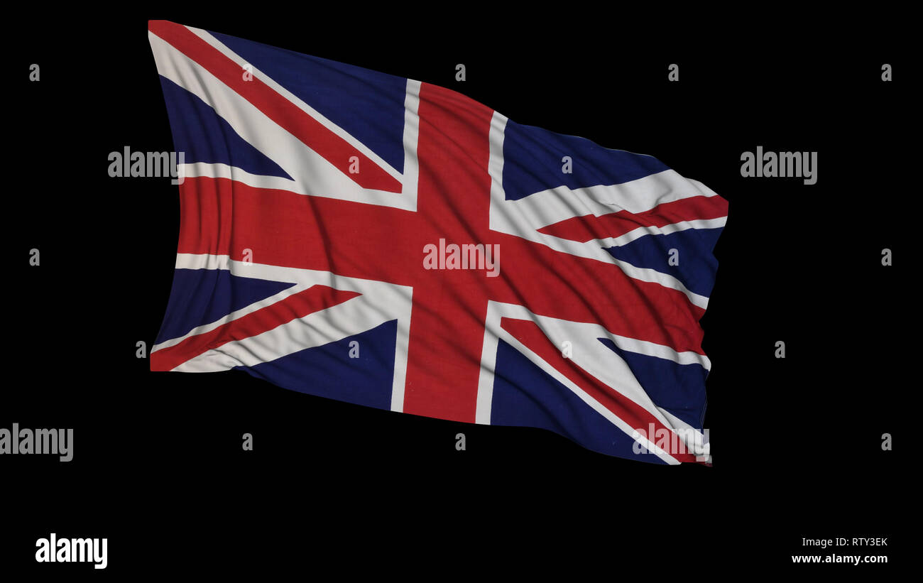 3D rendering of a British flag. The flag develops smoothly in the wind ...