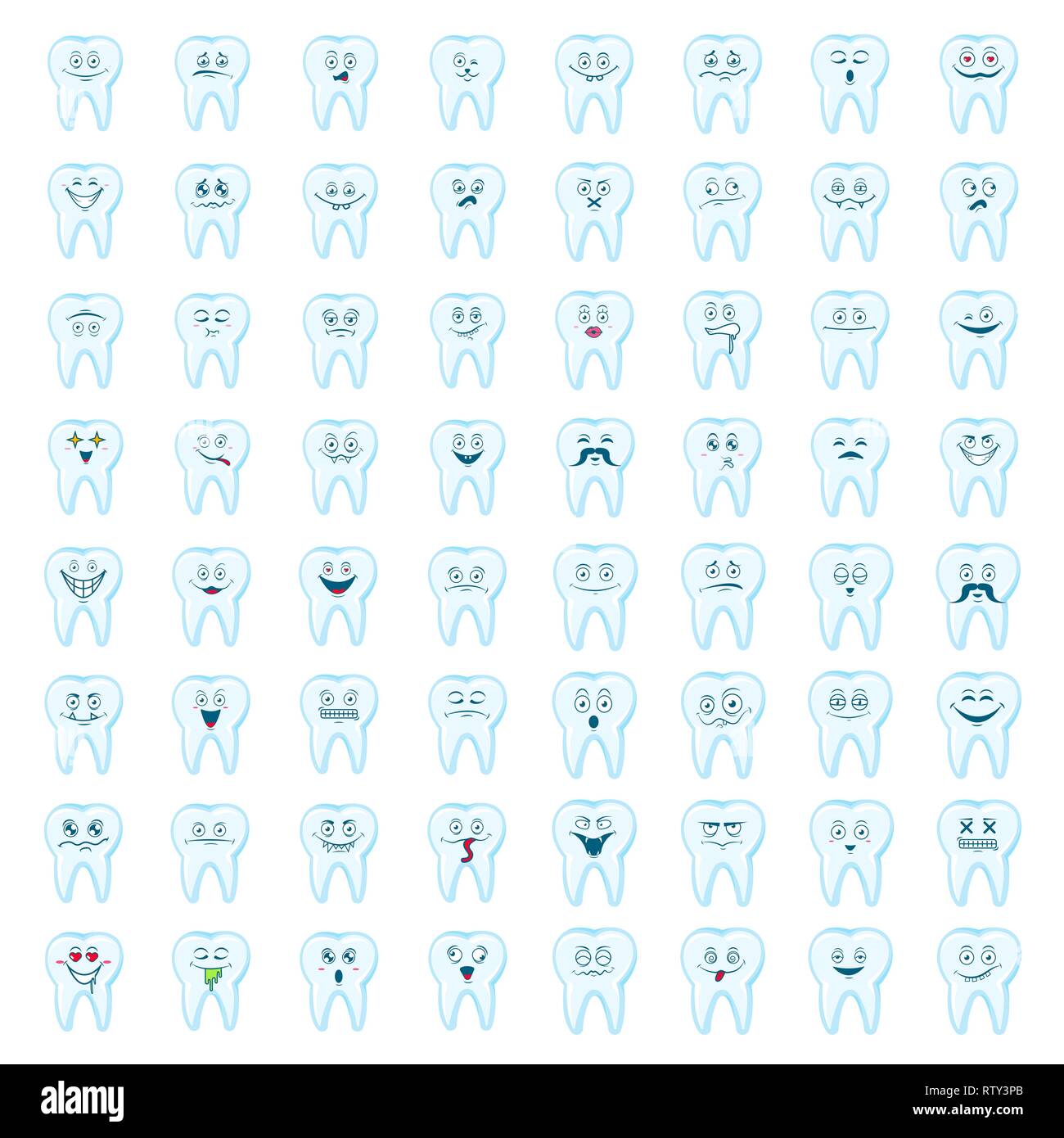 Happy teeth big set. Cute tooth characters. Dental personage vector ...