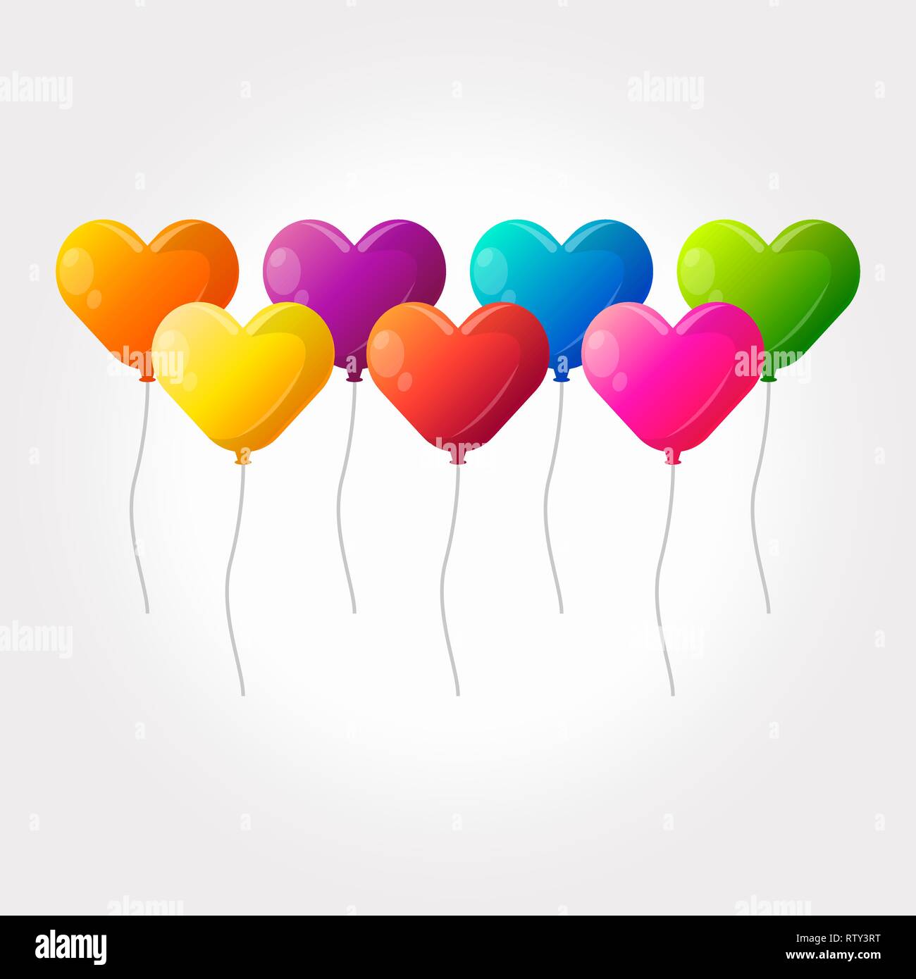 Set of colorful heart balloons on white background, vector illustration ...