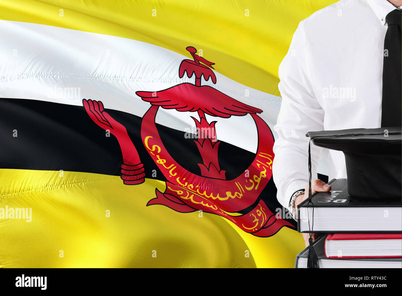 Successful Bruneian student education concept. Holding books and ...