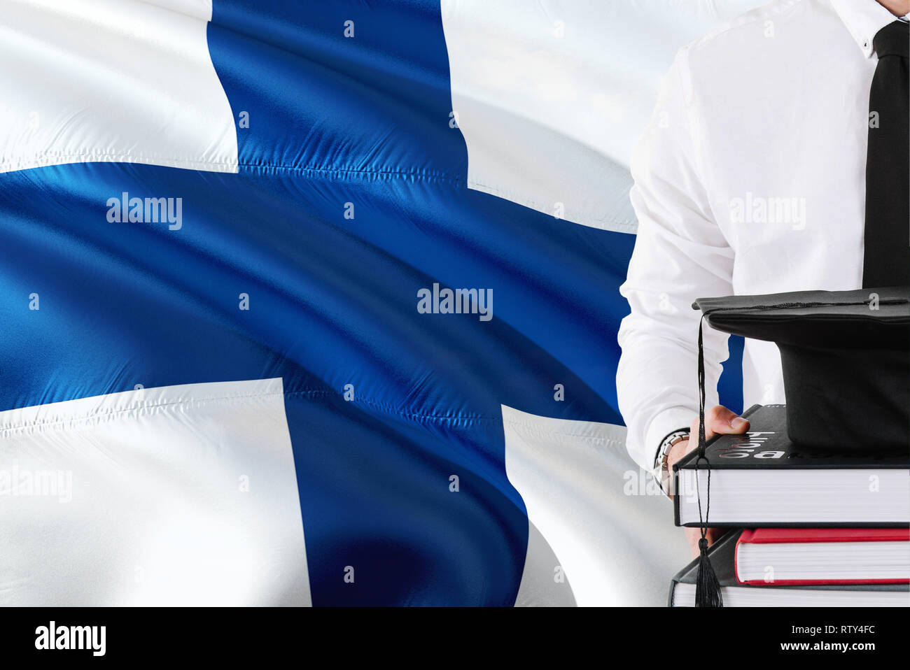 Successful Finnish student education concept. Holding books and ...