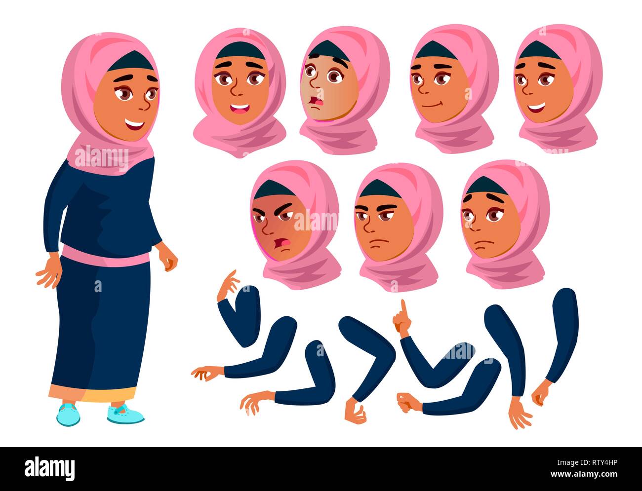 Arab, Muslim Teen Girl Vector. Teenager. Positive. Face Emotions ...