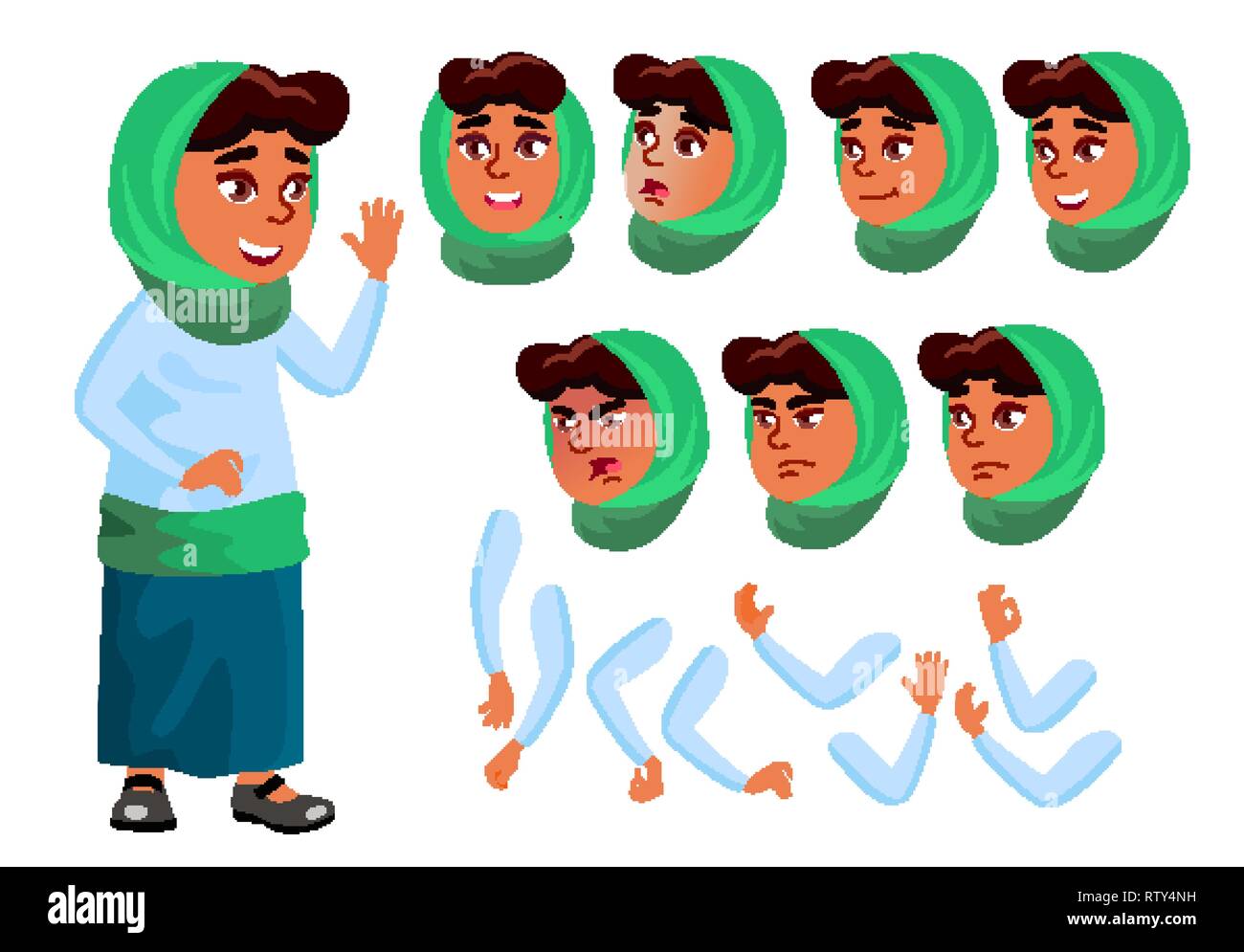 Arab, Muslim Teen Girl Vector. Teenager. Positive Person. Face ...