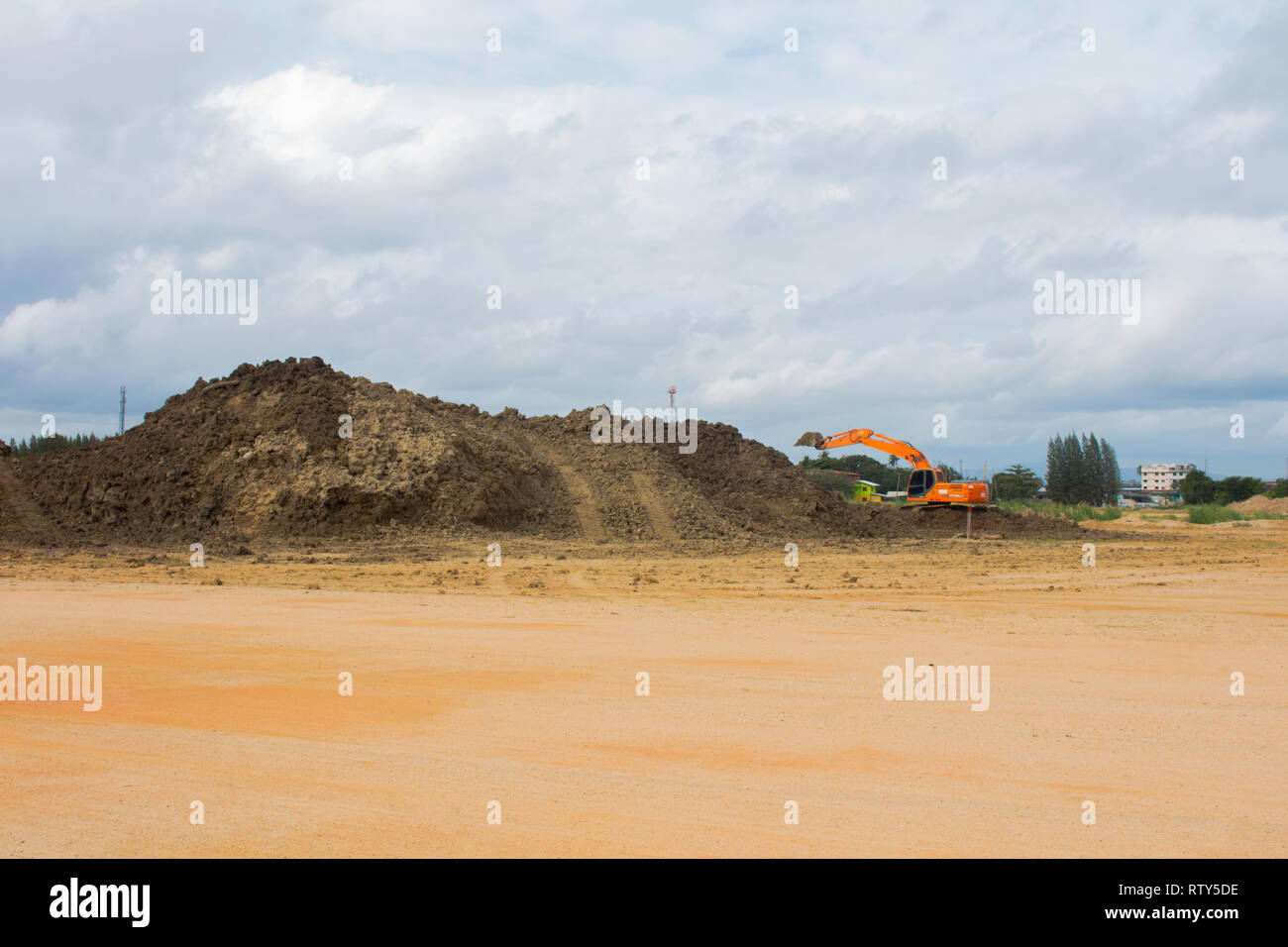 The Construction clay, in road construction working area Stock Photo ...