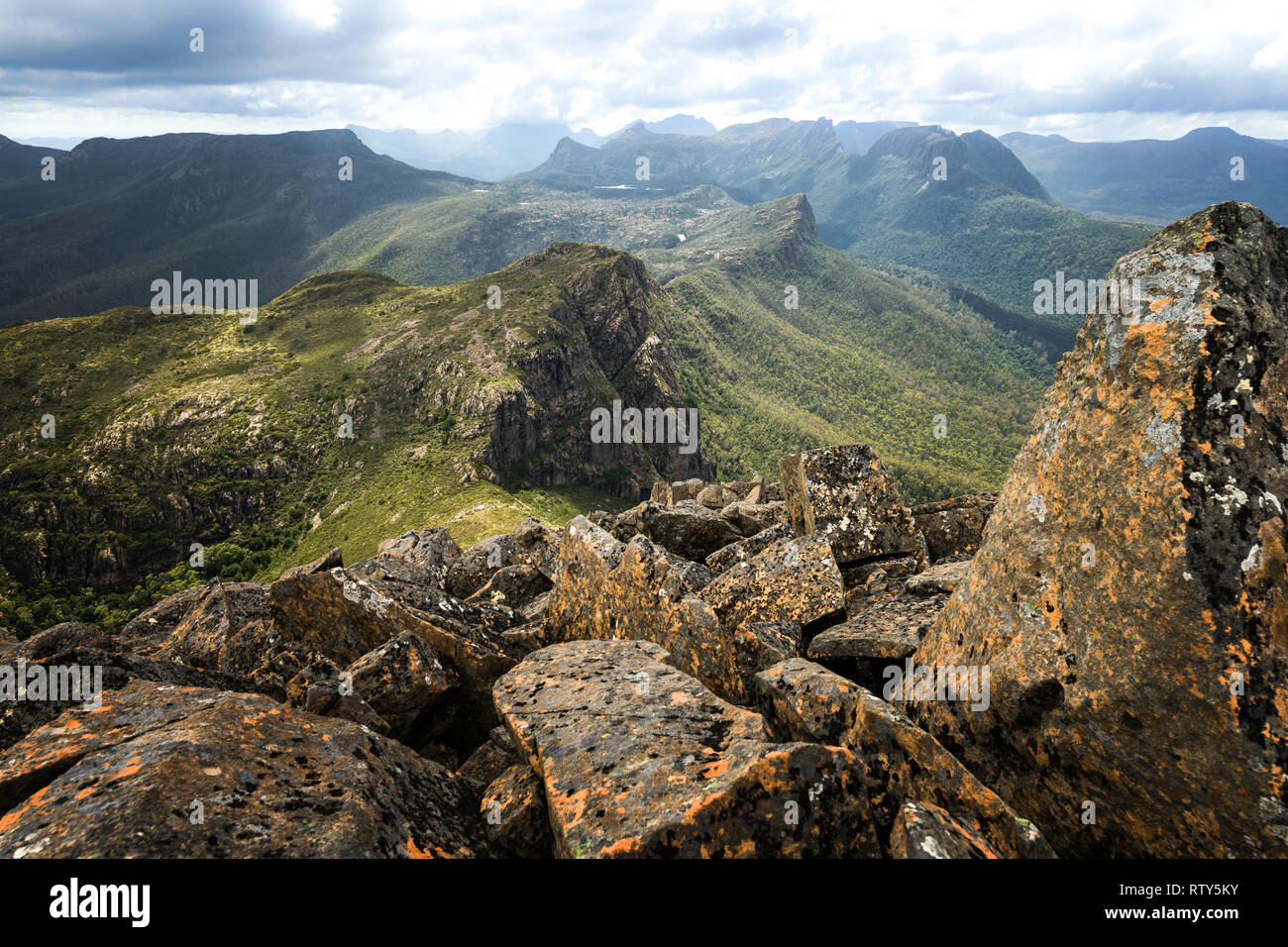 View to the Labyrinth and Du Cane Range from the top of Mount Gould in ...