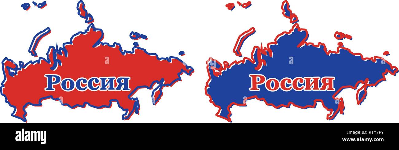 Simplified map of Russia outline. Fill and stroke are national colours ...