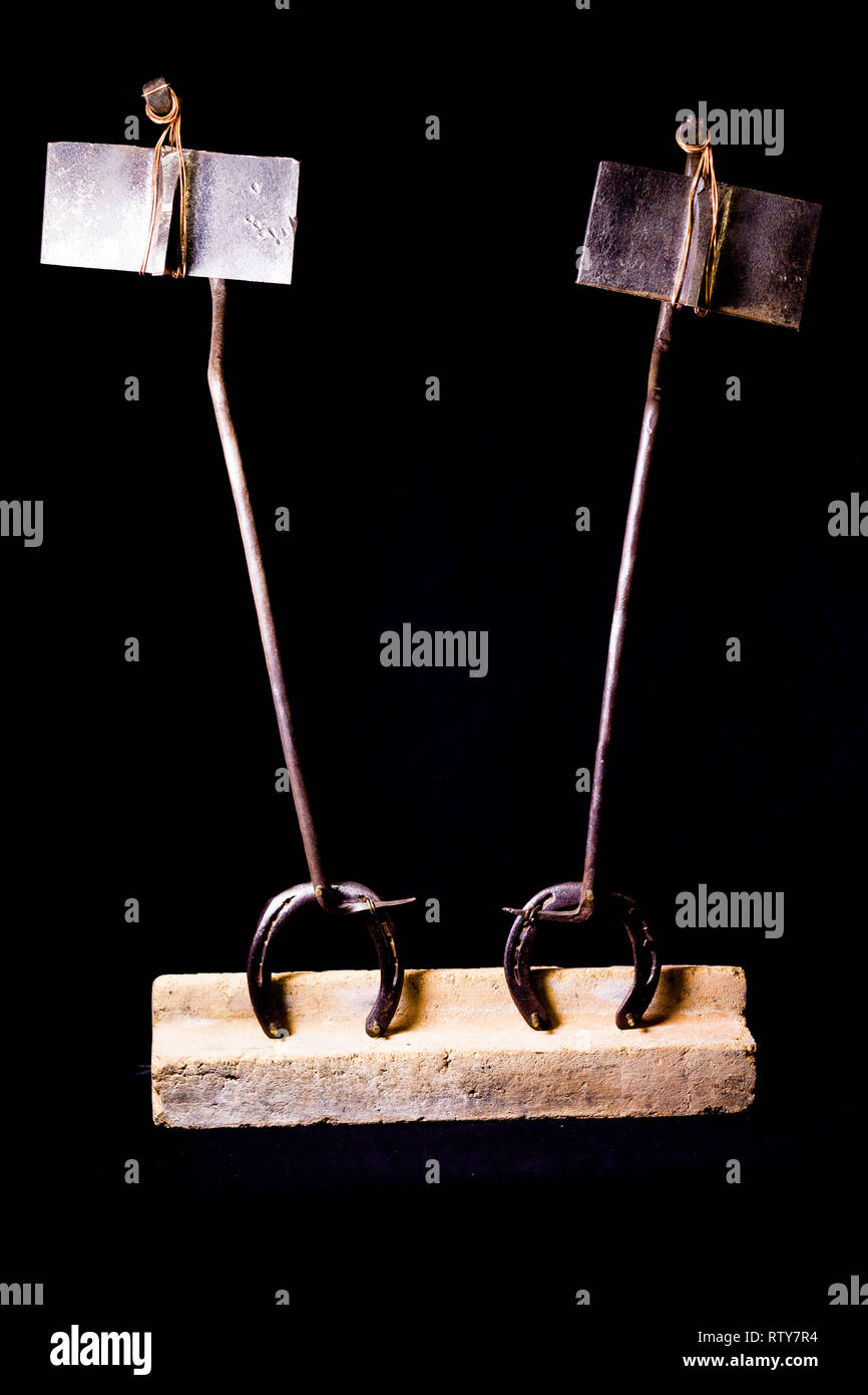 Modern sculpture made with recycled materials. Similar to human ...