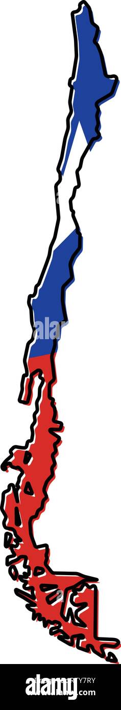 Simplified map of Chile outline, with slightly bent flag under it Stock ...