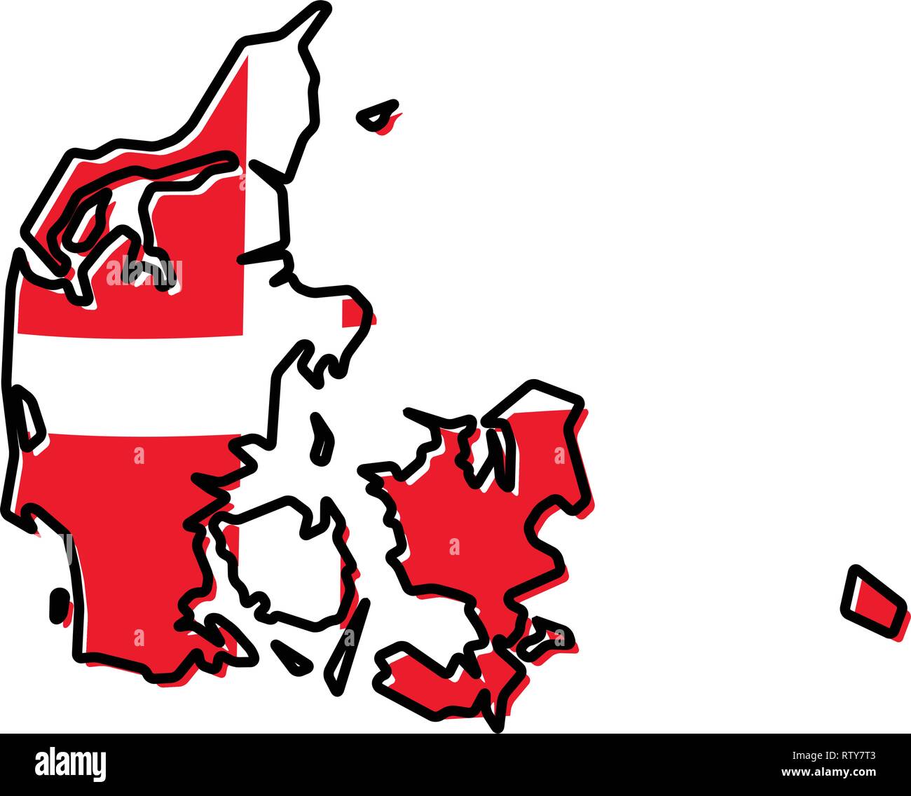 Simplified map of Denmark outline, with slightly bent flag under it Stock Vector Image & Art - Alamy