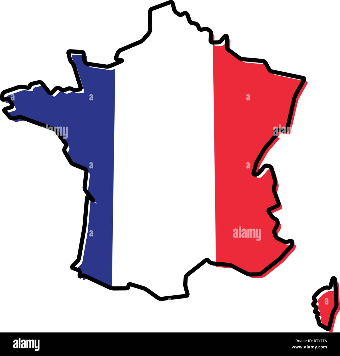 Simplified map of France outline, with slightly bent flag under it ...