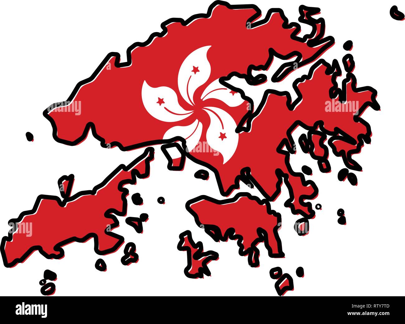 Simplified map of Hong Kong outline, with slightly bent flag under it Stock Vector Image & Art ...