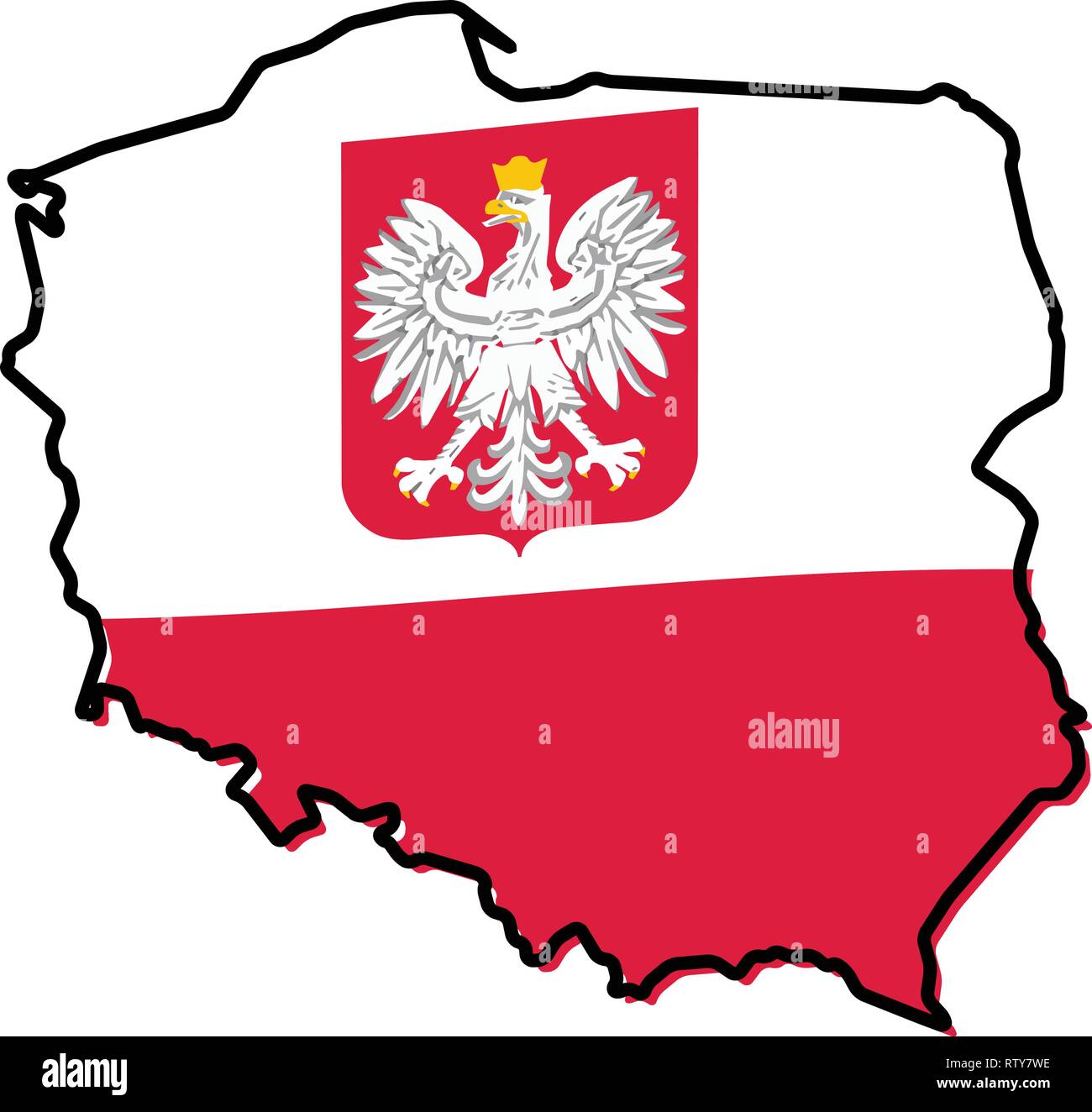 Simplified map of Poland outline, with slightly bent state flag (with ...