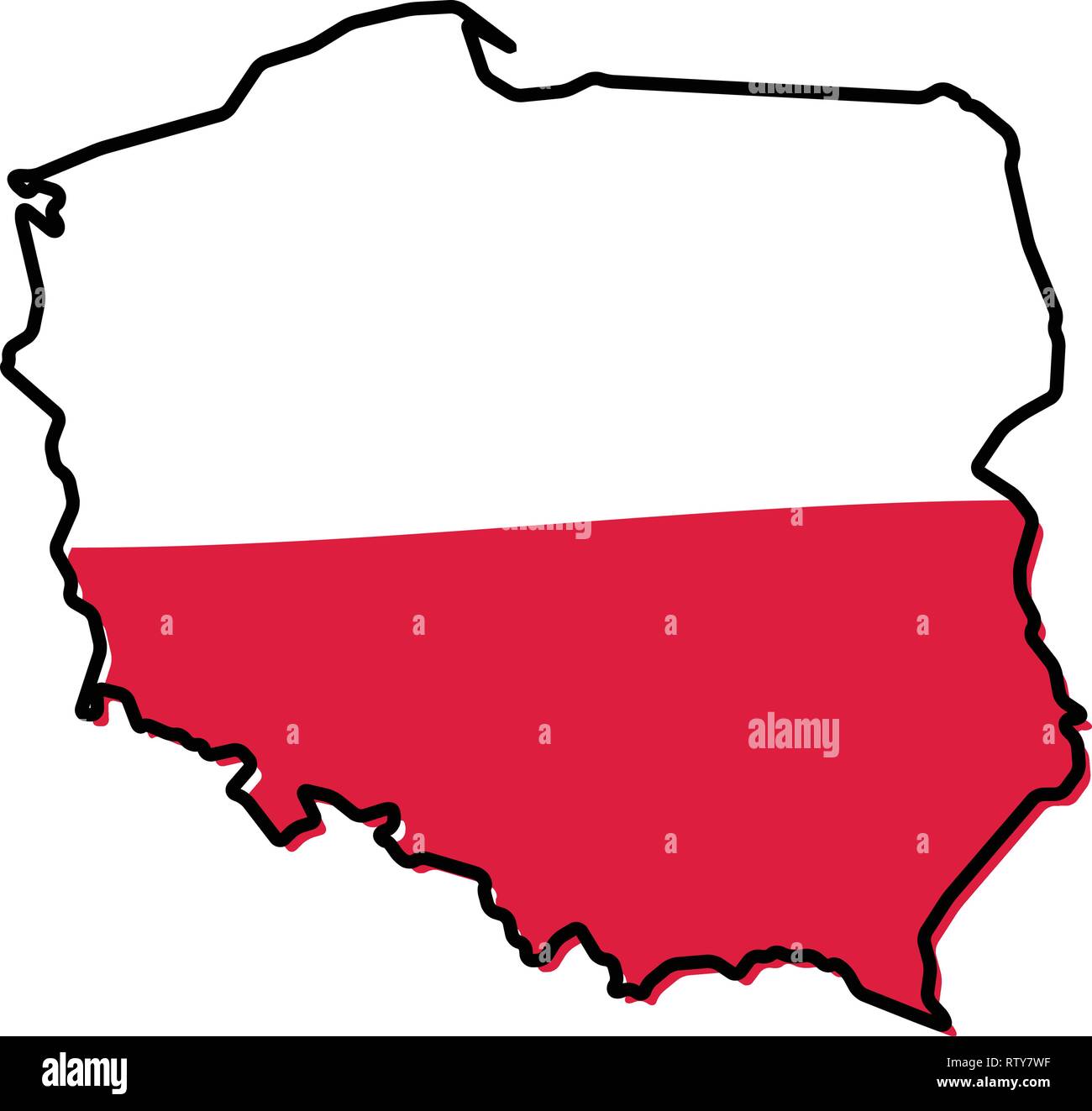 Simplified map of Poland outline, with slightly bent flag under it ...
