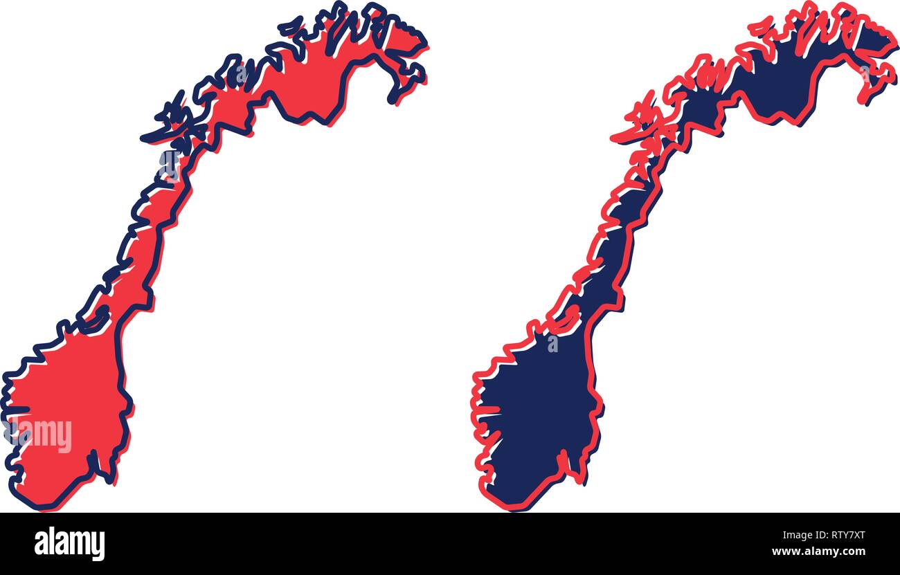Simplified map of Norway outline. Fill and stroke are national colours ...