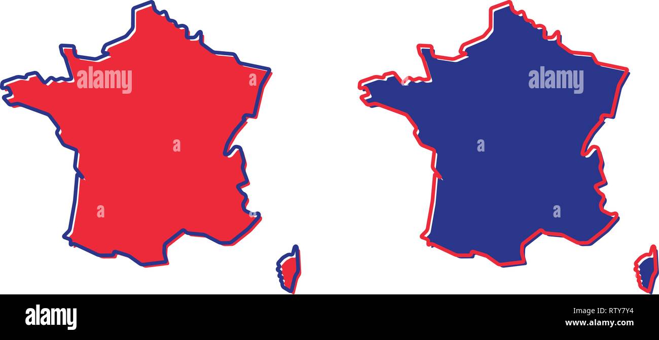 Simplified map of France outline. Fill and stroke are national colours ...