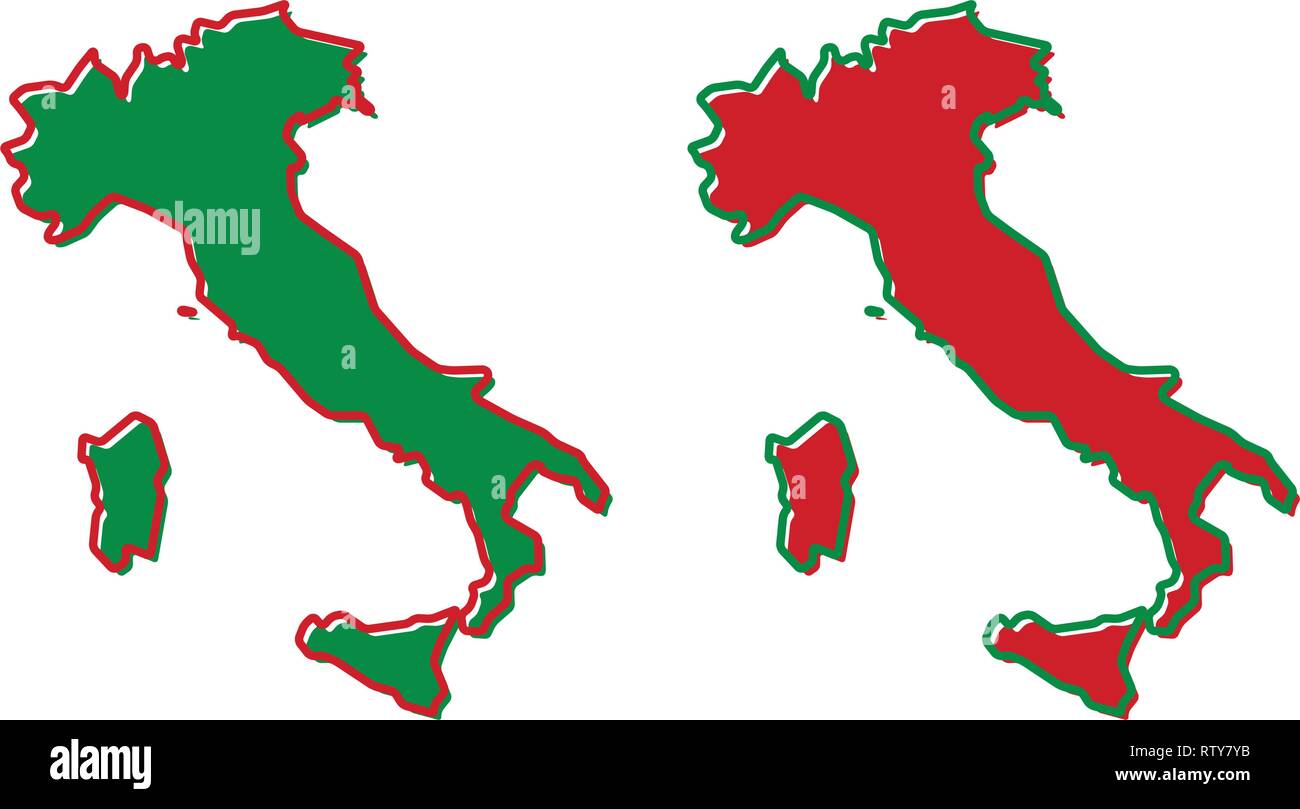 Simplified map of Italy outline. Fill and stroke are national colours ...