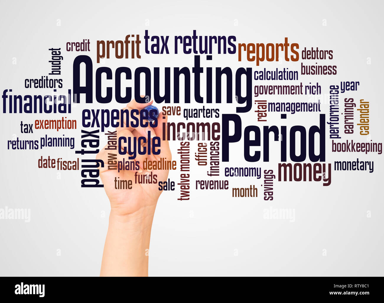 Accounting period word cloud and hand with marker concept on white ...