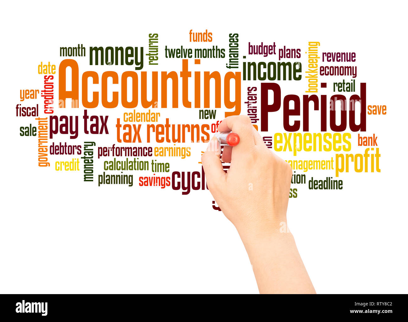 Accounting period word cloud hand writing concept on white background ...