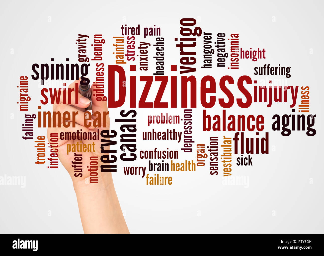 Dizziness word cloud and hand with marker concept on white background ...