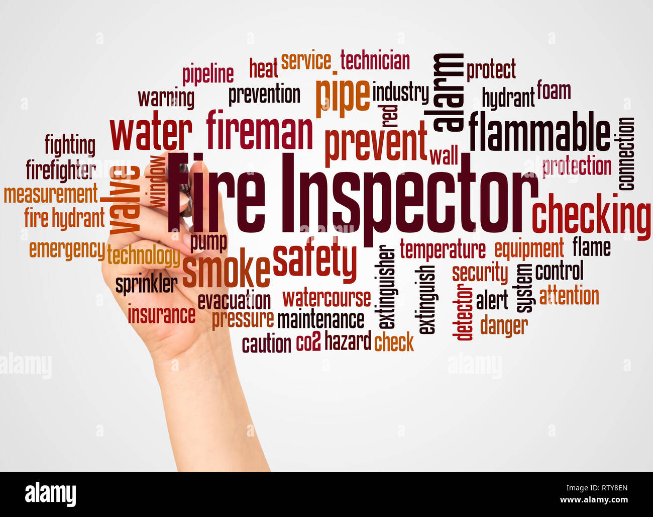 Fire Inspector word cloud and hand with marker concept on white ...