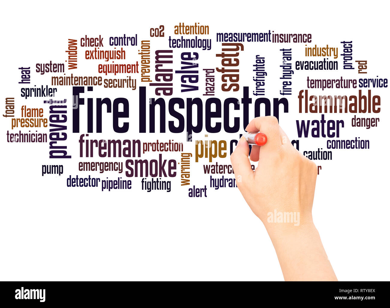Fire Inspector word cloud hand writing concept on white background ...