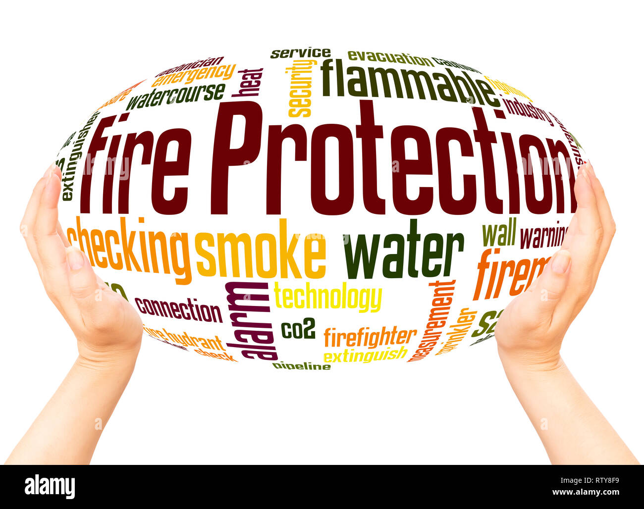 Fire protection word cloud hand sphere concept on white background ...