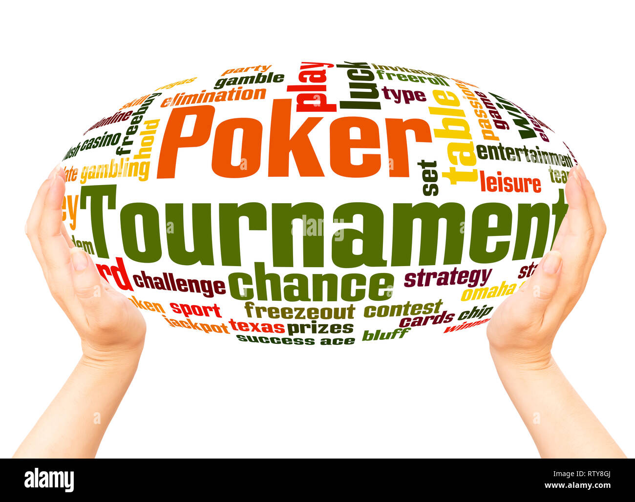 Poker tournament word cloud hand sphere concept on white background ...