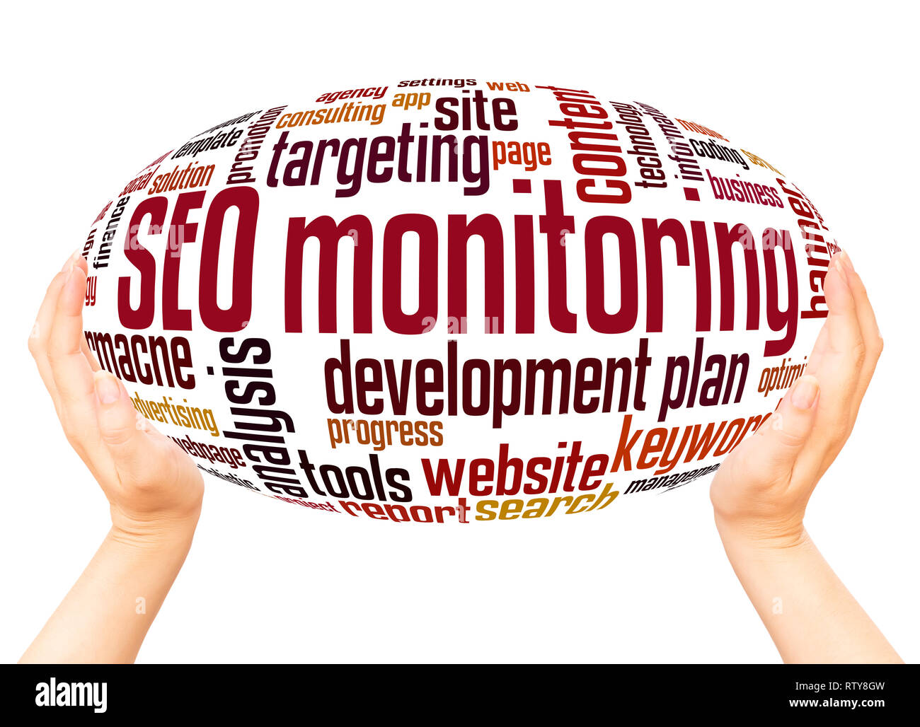 SEO monitoring word cloud hand sphere concept on white background Stock ...