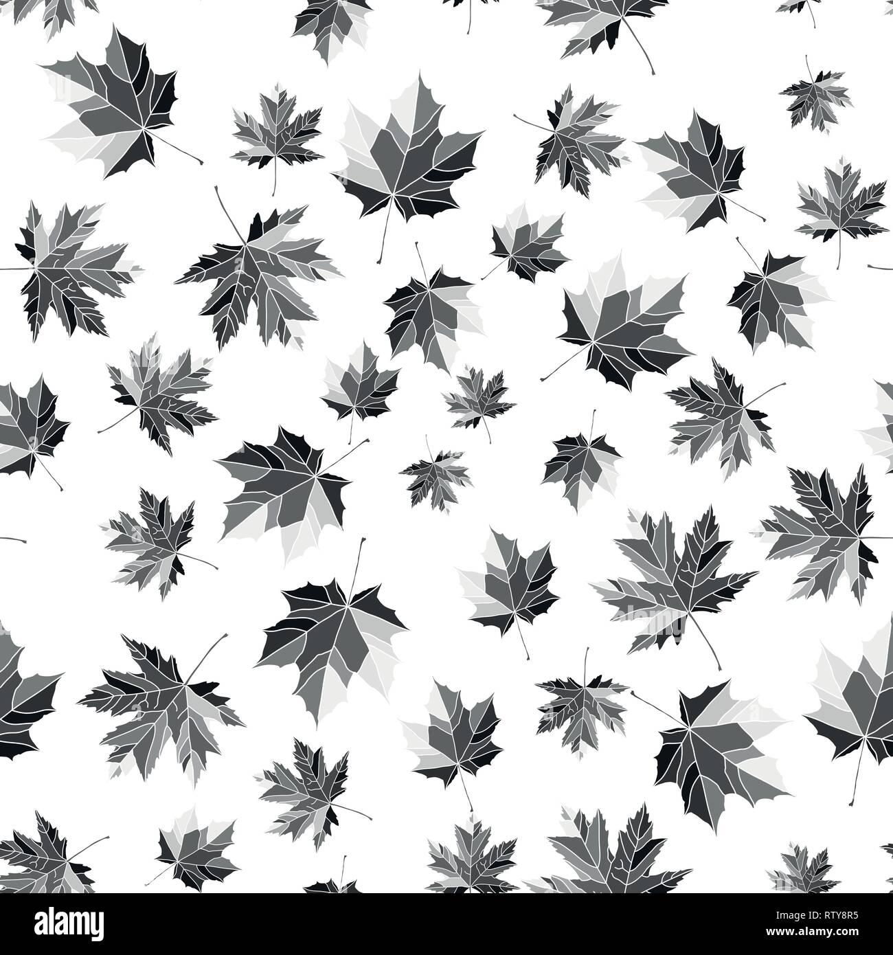 Seamless grey scale maple leaf pattern. Nature texture for backgrounds ...