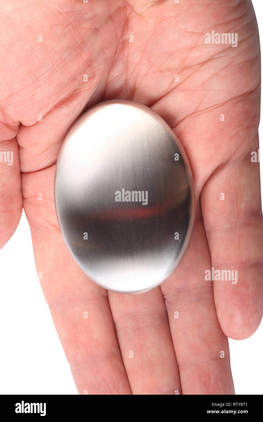 hand with Stainless Steel Soap isolated on white background Stock Photo ...