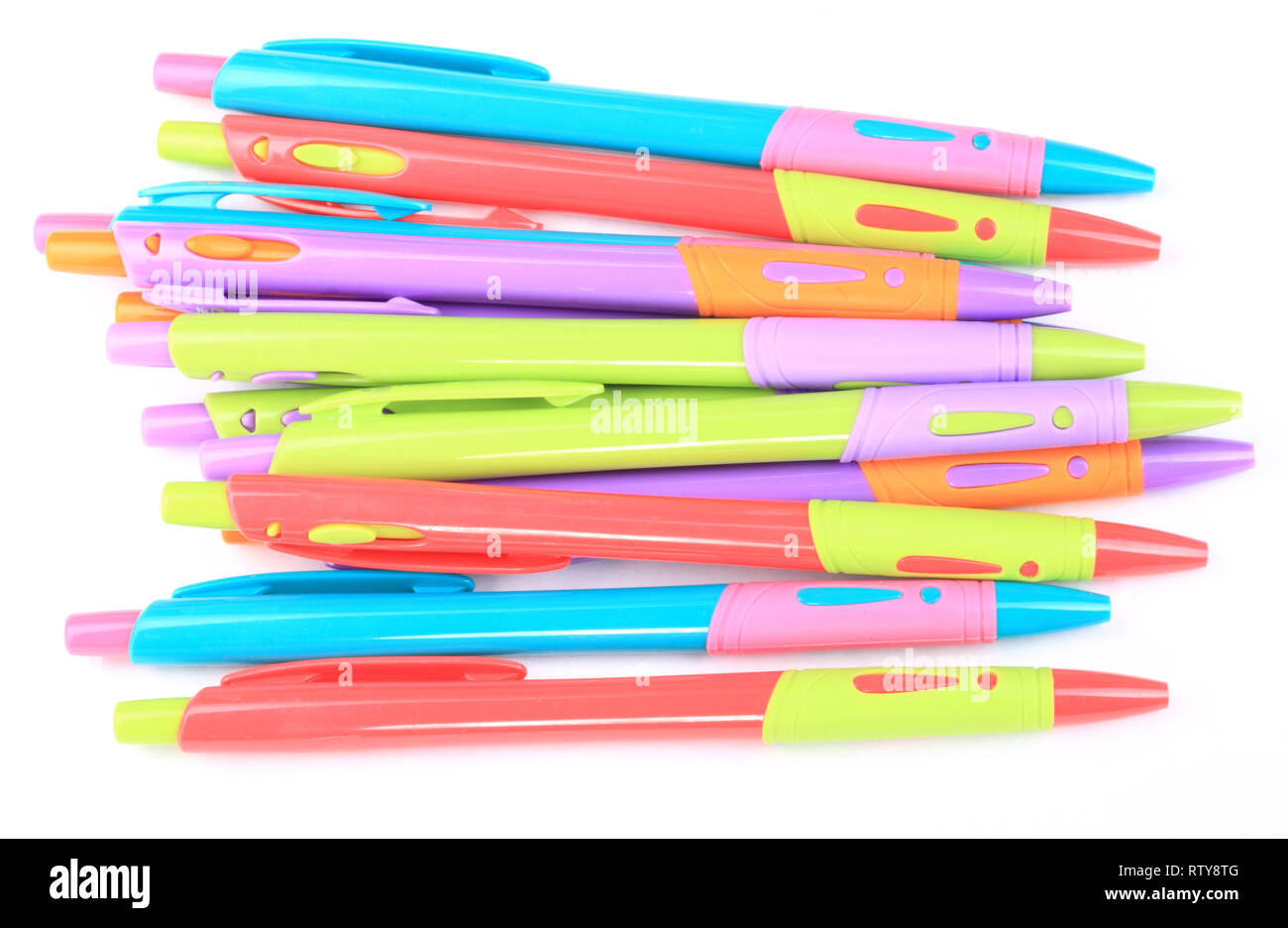 many Ball Pen on white Background Stock Photo - Alamy