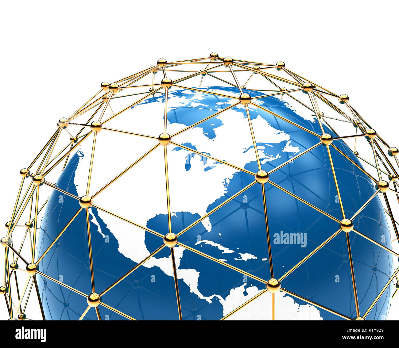 Planet on a white background with global connection: 3D illustration ...