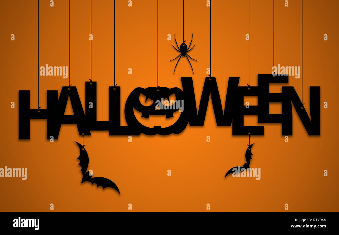 Halloween text hanging on ropes: 3D illustration Stock Photo - Alamy