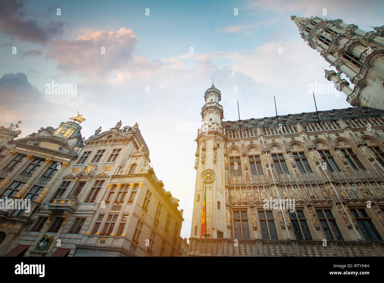 Grand Place - the historic square in the center of Brussels. Town Hall ...