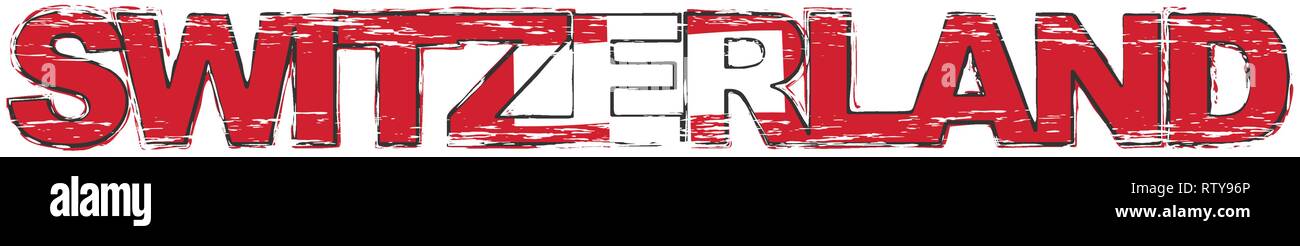 Word SWITZERLAND with Swiss national flag under it, distressed grunge ...