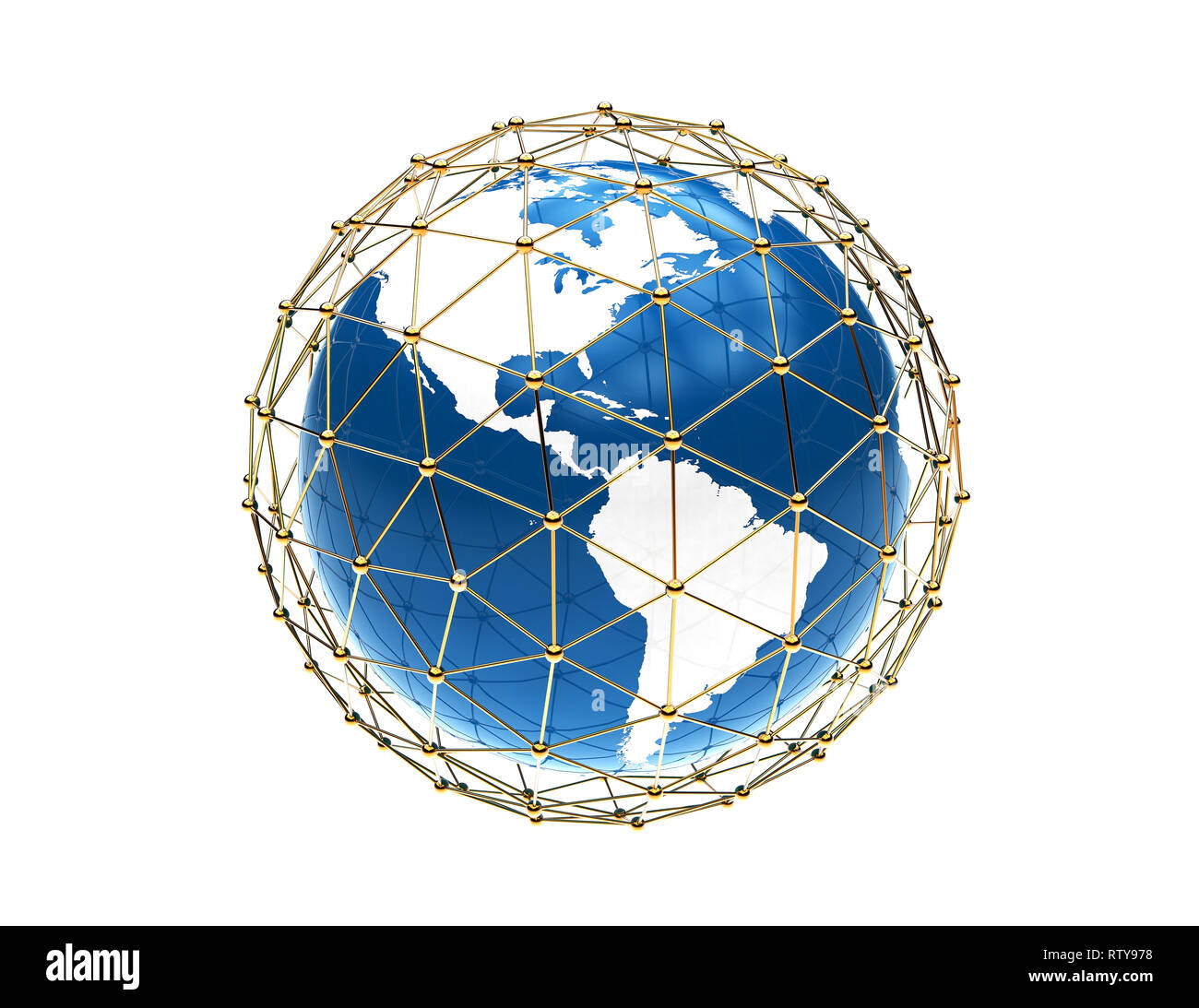 Close up on a planet with global connection: 3D illustration Stock ...