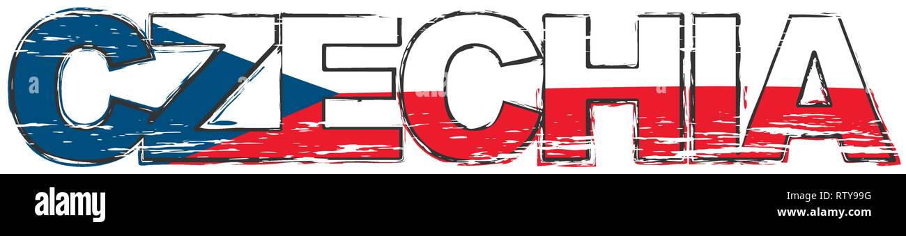 Word CZECHIA (alternative name for Czech Republic) with national flag ...