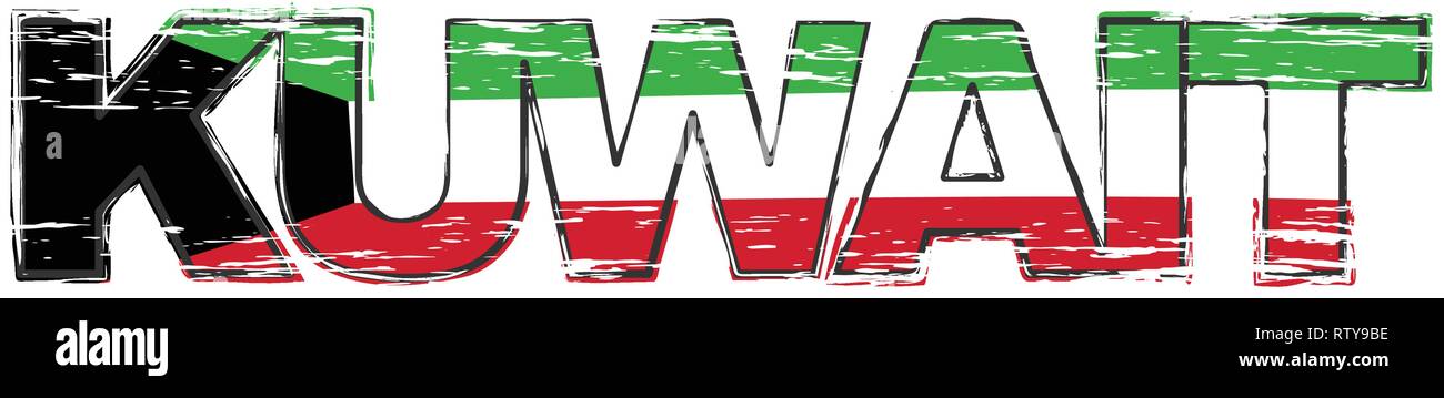 Word KUWAIT with national flag under it, distressed grunge look Stock ...