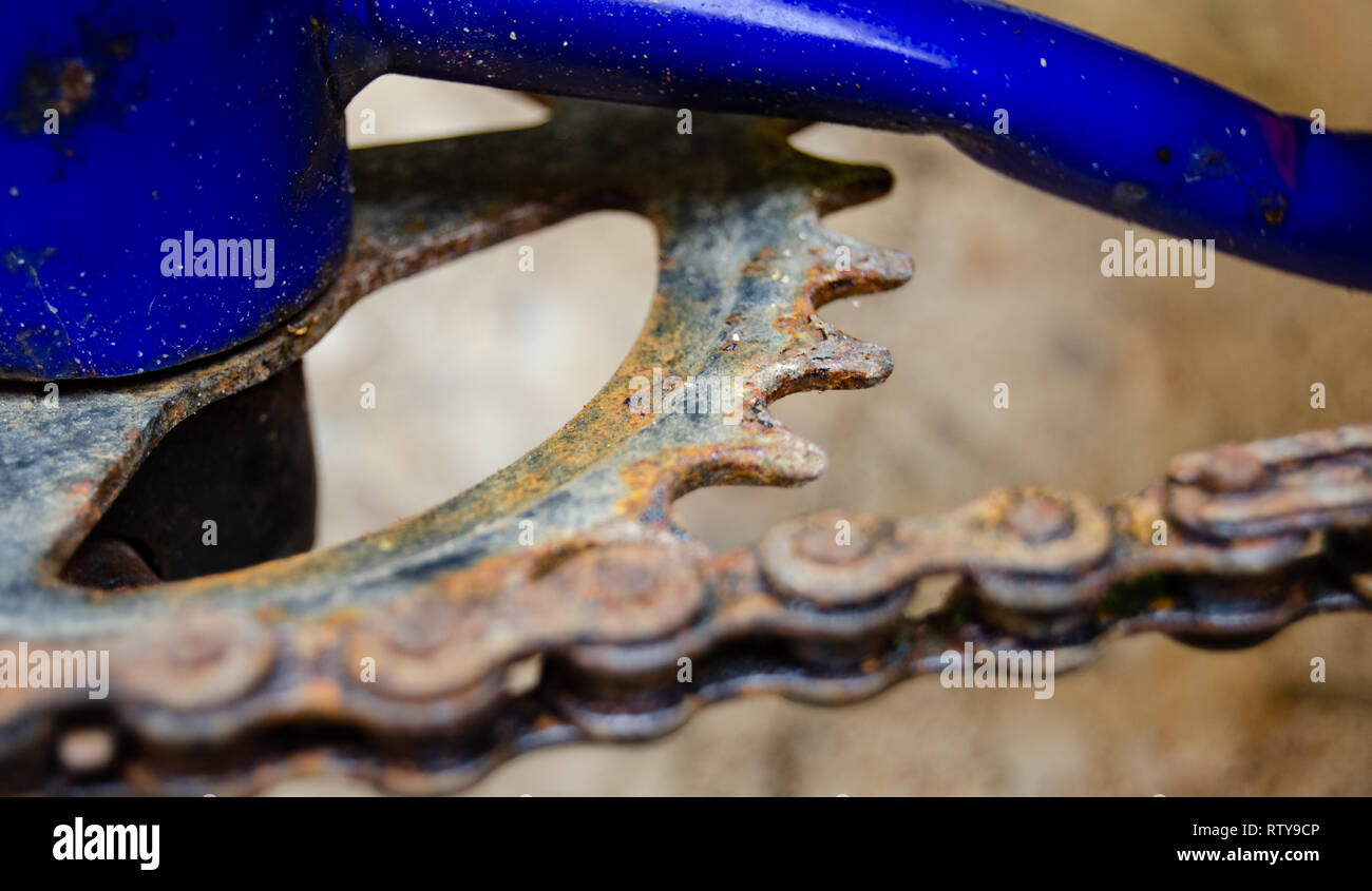 Rusti chain on old kids bike close up - old and dirty bike Stock Photo ...