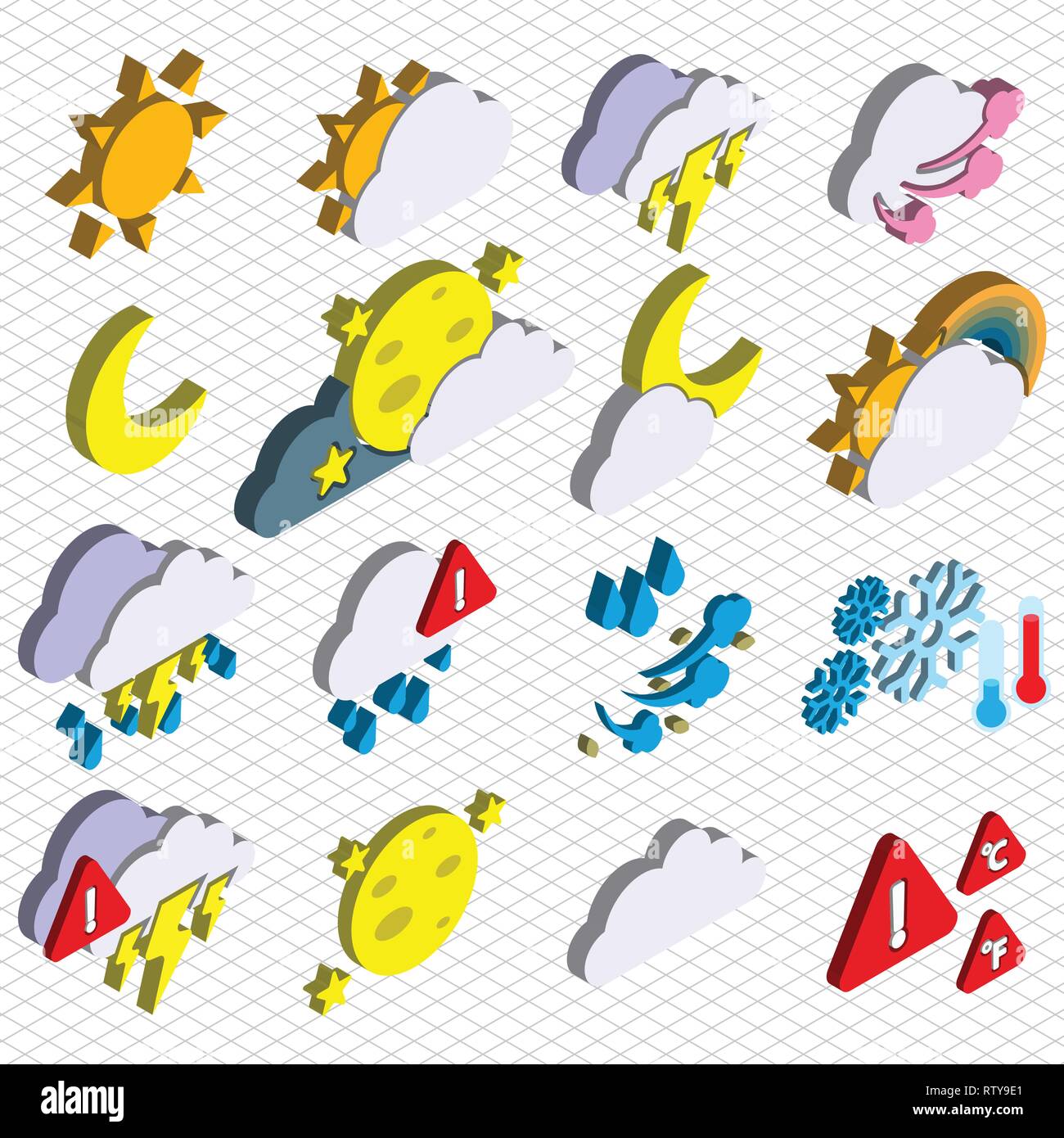 illustration of info graphic weather icons set concept in isometric 3d ...